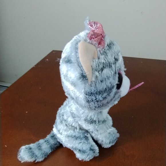 Ty | Toys | Ty Beanie Boo Kiki Gray White Cat Pink Glitter Eyes Bow 9 ...